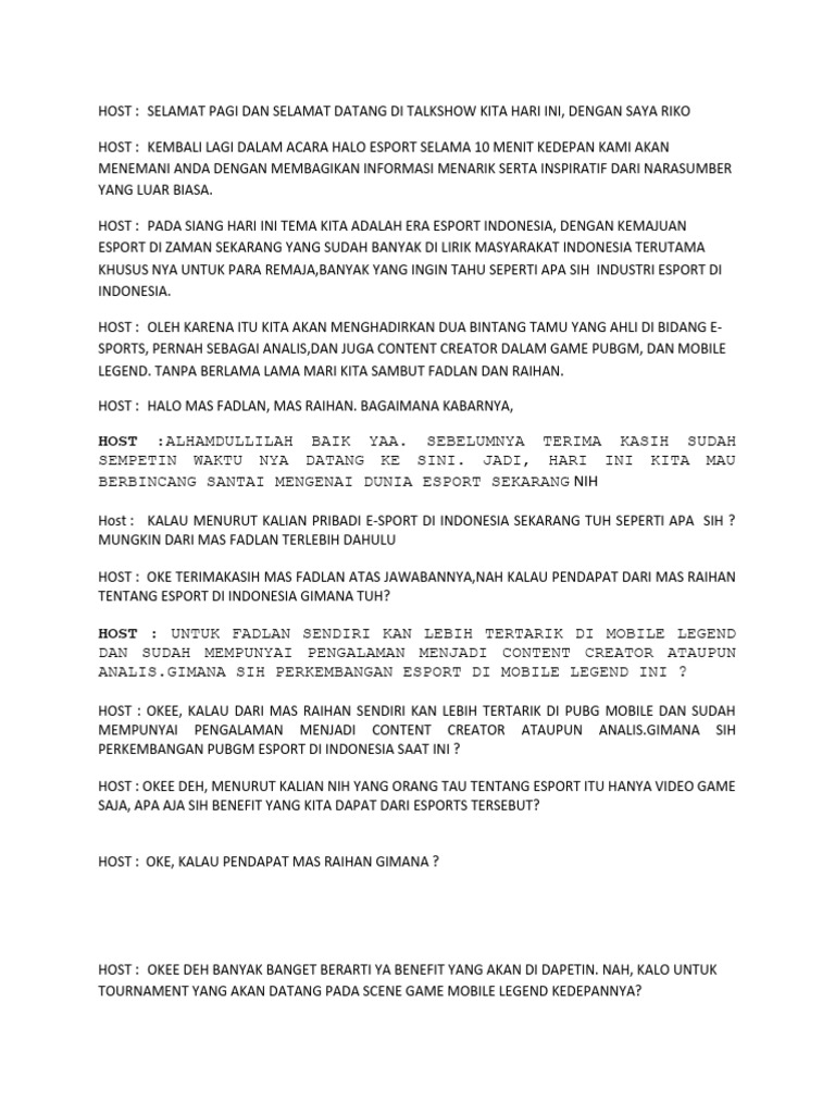 Naskah Talk Show | PDF | Karier & Perkembangan