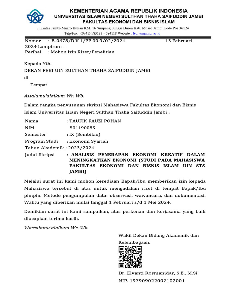 Surat Izin Pra-Riset Dan Riset - Penelitian A.N. TAUFIK FAUZI POHAN | PDF