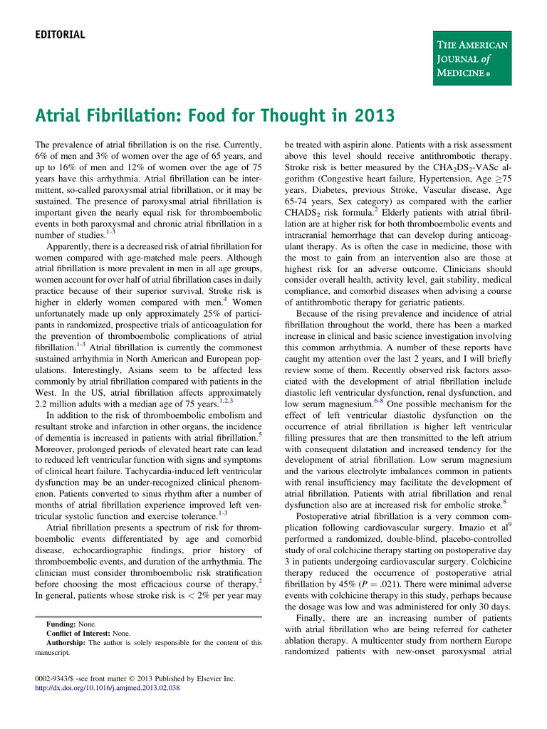 Atrial Fibrillation Food For Thought - 565493869534 | PDF | Stroke ...