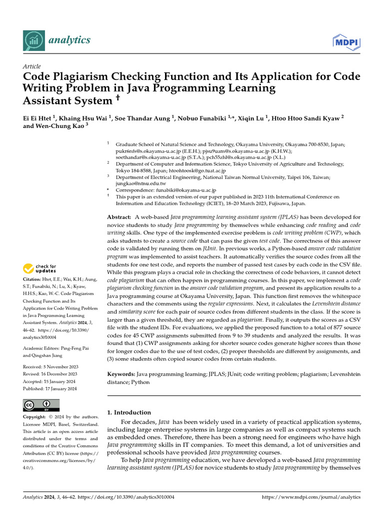 Analytics 03 00004 v2 | PDF | Computer Programming | Plagiarism