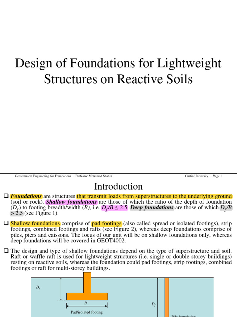 Foundations for Lightweight Structures on Reactive Soils | PDF ...