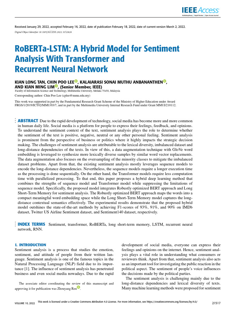 RoBERTa-LSTM A Hybrid Model For Sentiment Analysis With Transformer and ... RoBERTa-LSTM A Hybrid Model For Sentiment Analysis With Transformer and ...