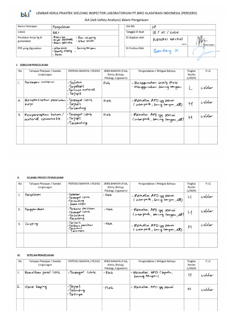 Lembar Kerja _ Jsa Dalam Pengelasan Ridwan | PDF Lembar Kerja _ Jsa Dalam Pengelasan Ridwan | PDF