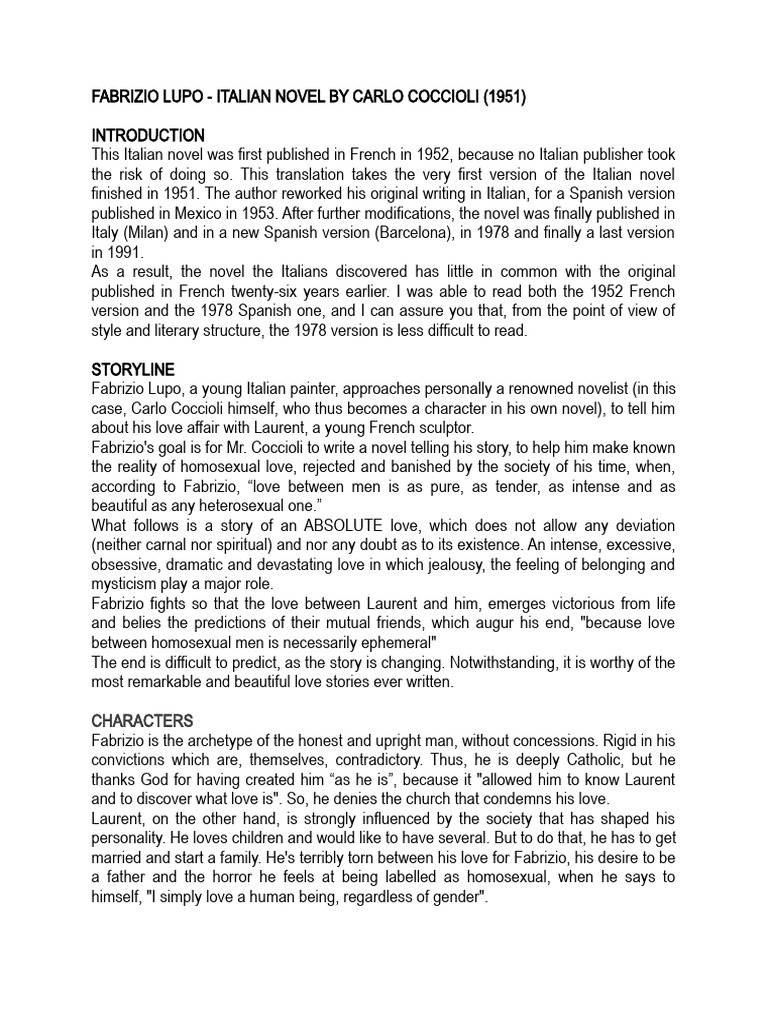 Fabrizio Lupo Italian Novel by Carlo Coccioli 1951 | PDF ...