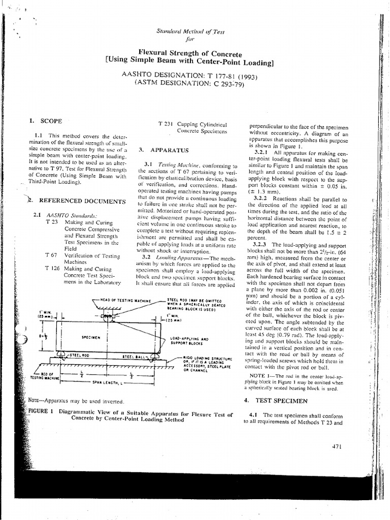 Astm C 293-79 (Aashto T 177-81) - Flexural Strength of Concrete (1 ...