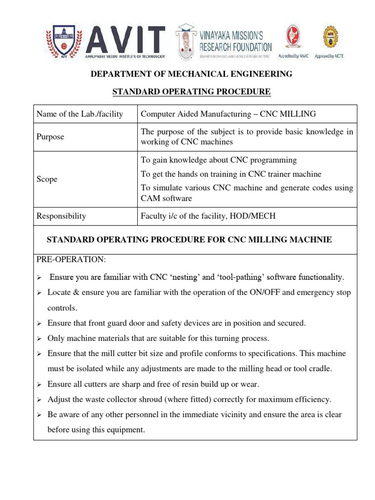 Department of Mechanical Engineering Standard Operating Procedure | PDF ...
