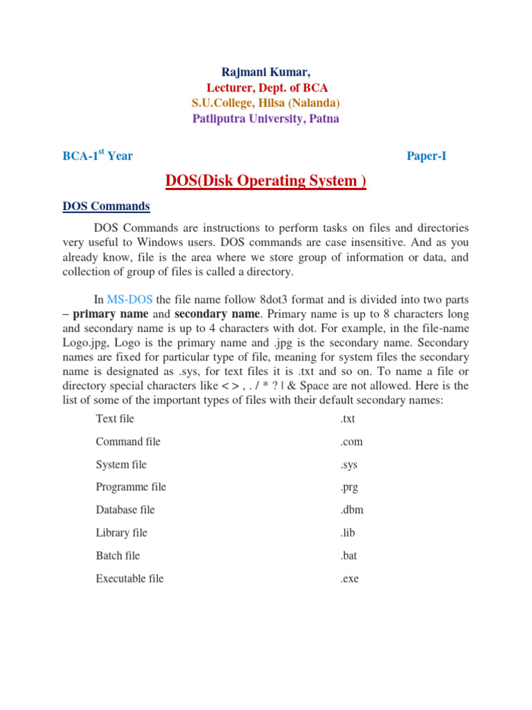 Ms Dos Notes Pdf Computer File Filename