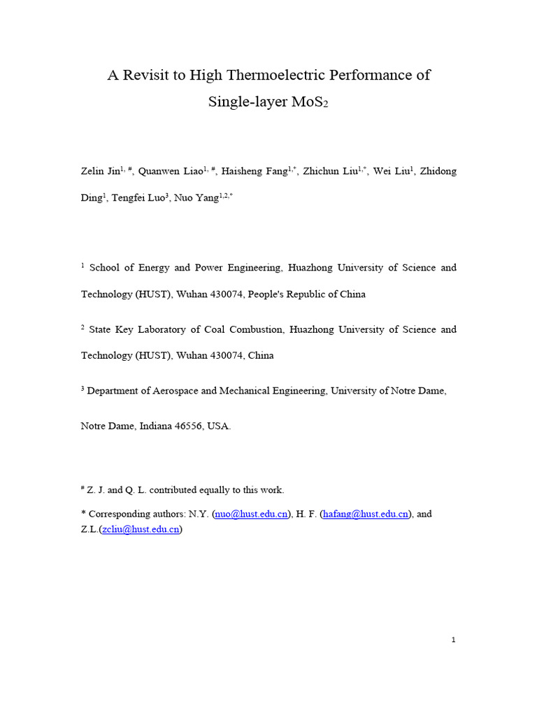 A Revisit To High Thermoelectric Performance of Single-Layer Mos | PDF ...