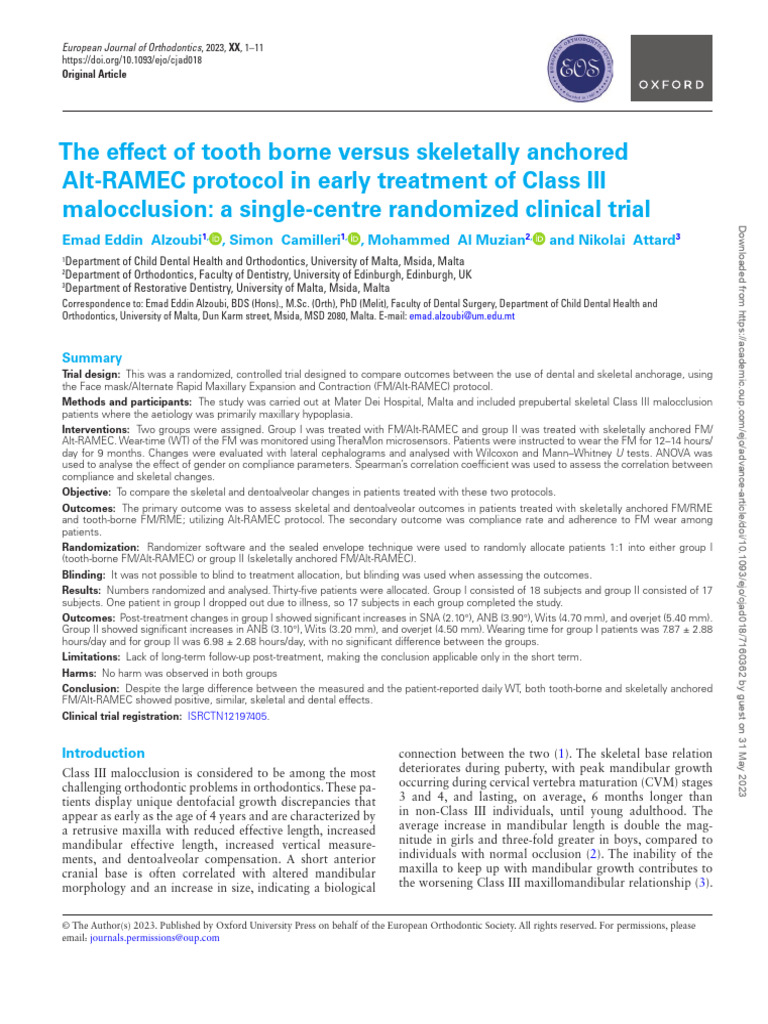 The effect of tooth borne versus skeletally anchored Alt-RAMEC protocol ...