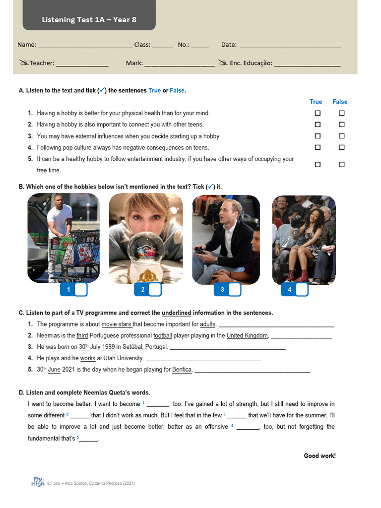 Year 8 Listening and Reading Test Guide | PDF