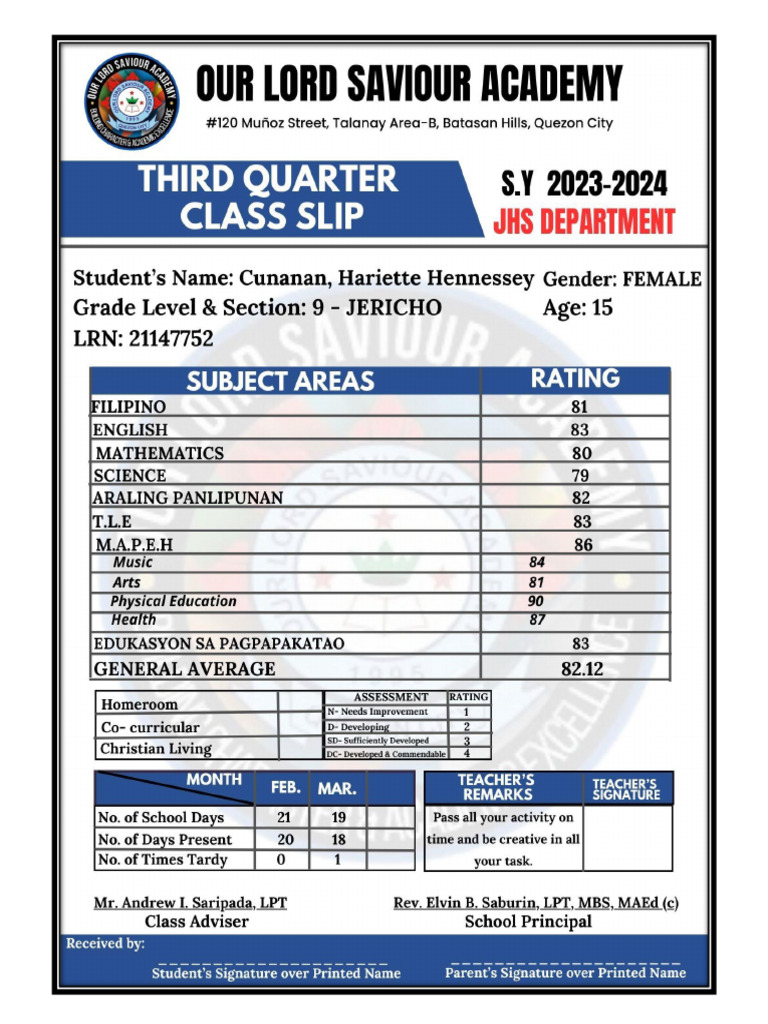 Cunanan Grade Slip | PDF