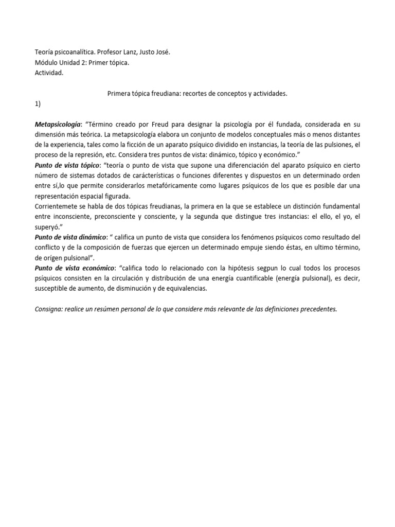 Modulo U2 Teoria Psicoan | PDF | Mente inconsciente | Psicoanálisis