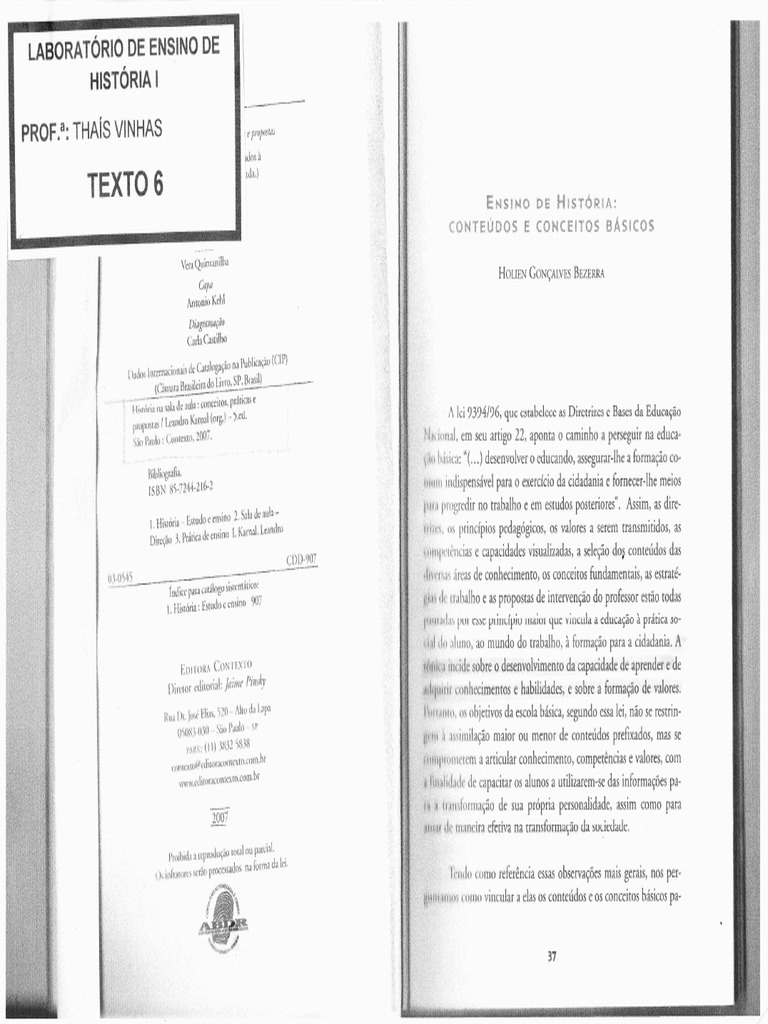 Ensino de História. Conteúdos e Conceitos Básicos | PDF