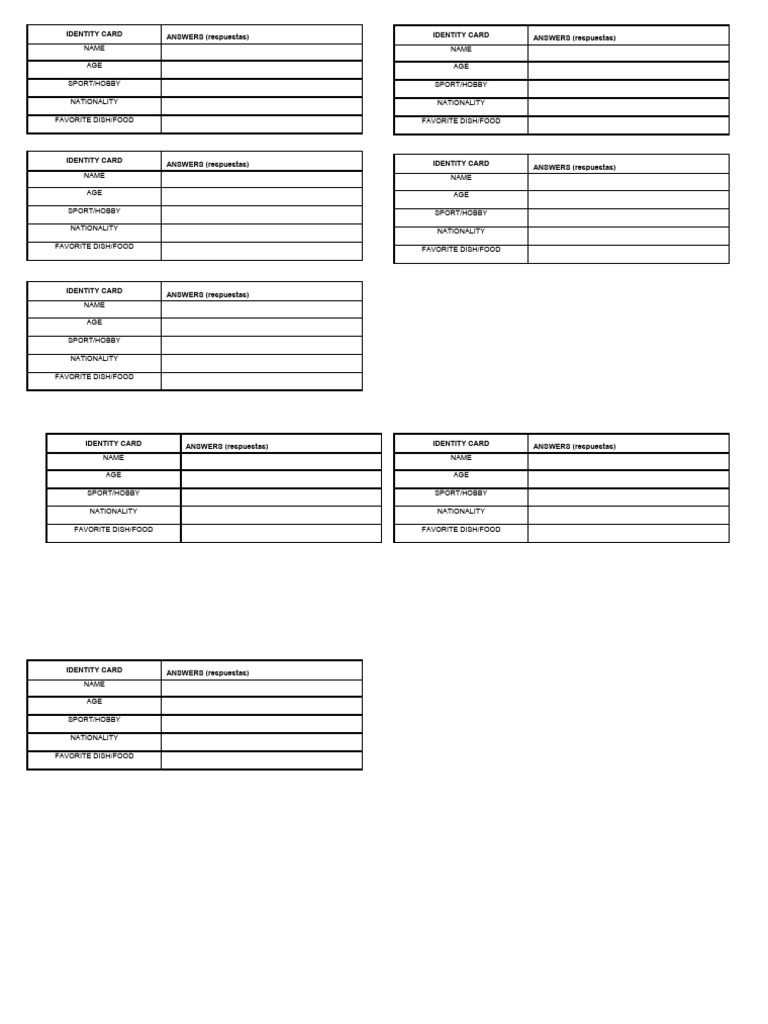 INDENTITY CARD 20 Copias | PDF | Sports & Recreation
