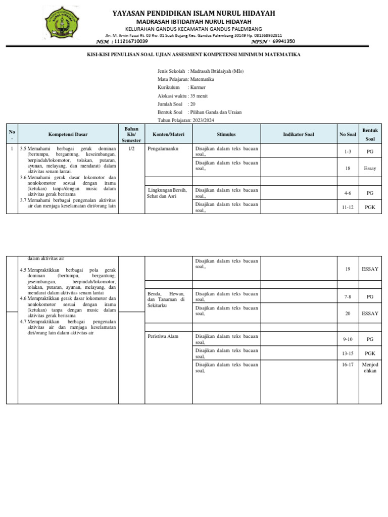 Soal Dan Kisi2 Pjok | PDF