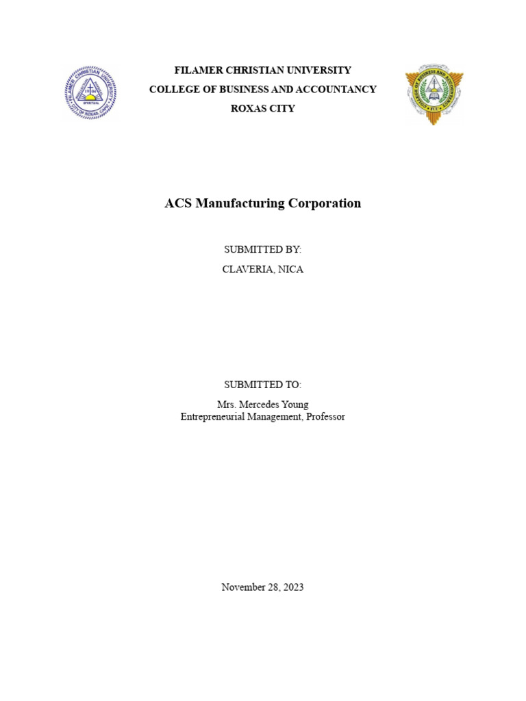 ACS Manufacturing Corporation 1 | PDF | Brand | Private Sector