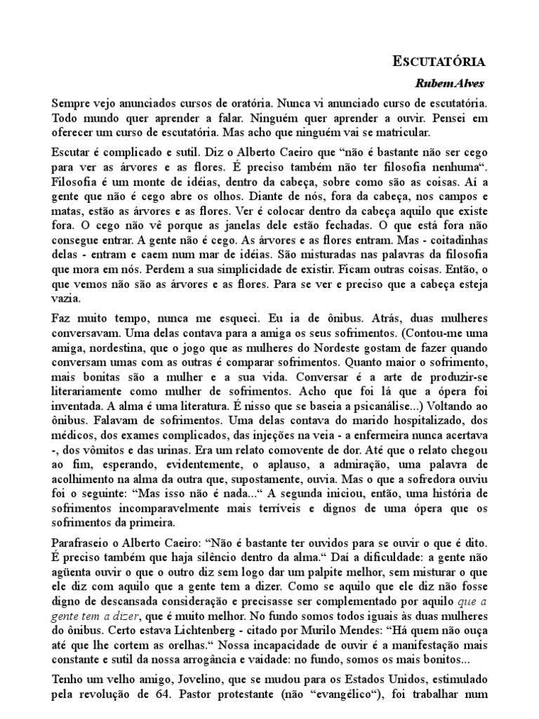 Escutatória Rubem Alves | Download Free PDF | Deficiência visual