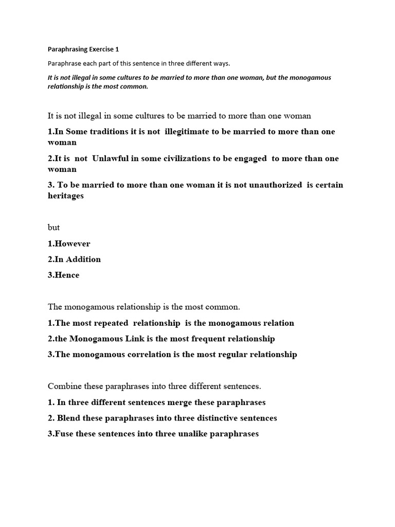 Paraphrasing Exercise Guide | PDF