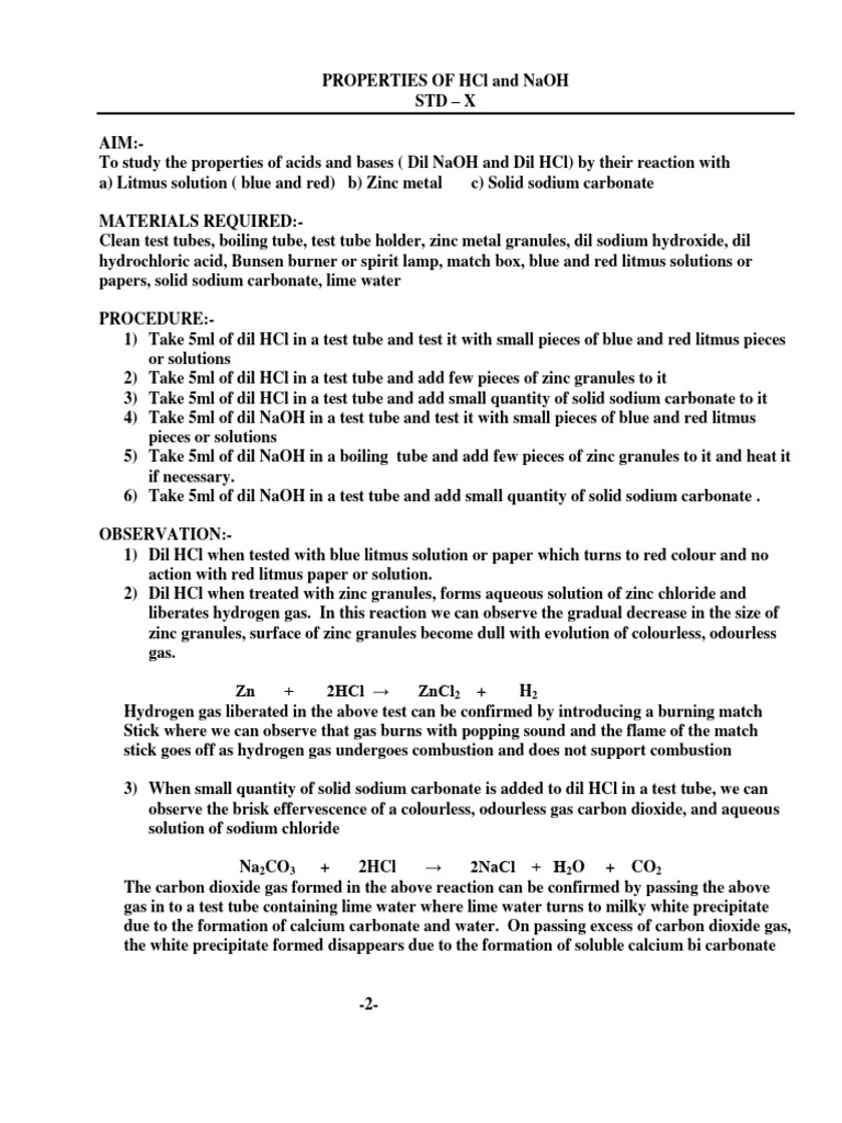 Properties of HCL and Naoh | PDF | Sodium Hydroxide | Hydrochloric Acid