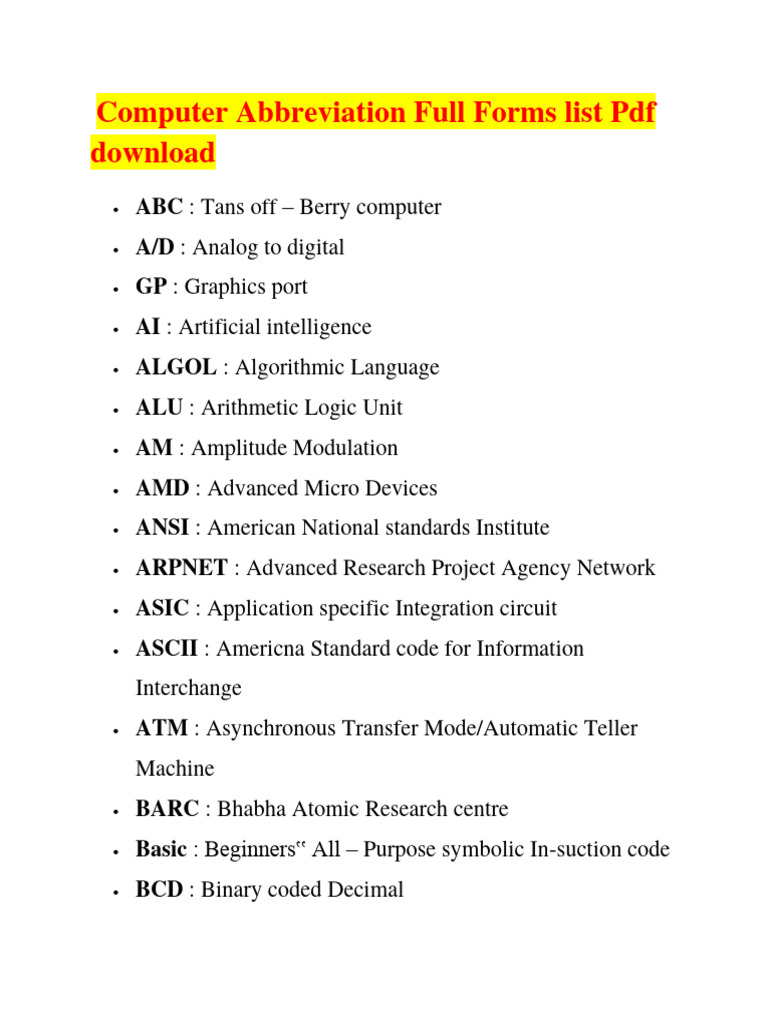 Full Form Computer | PDF | Binary Coded Decimal | Integrated Circuit