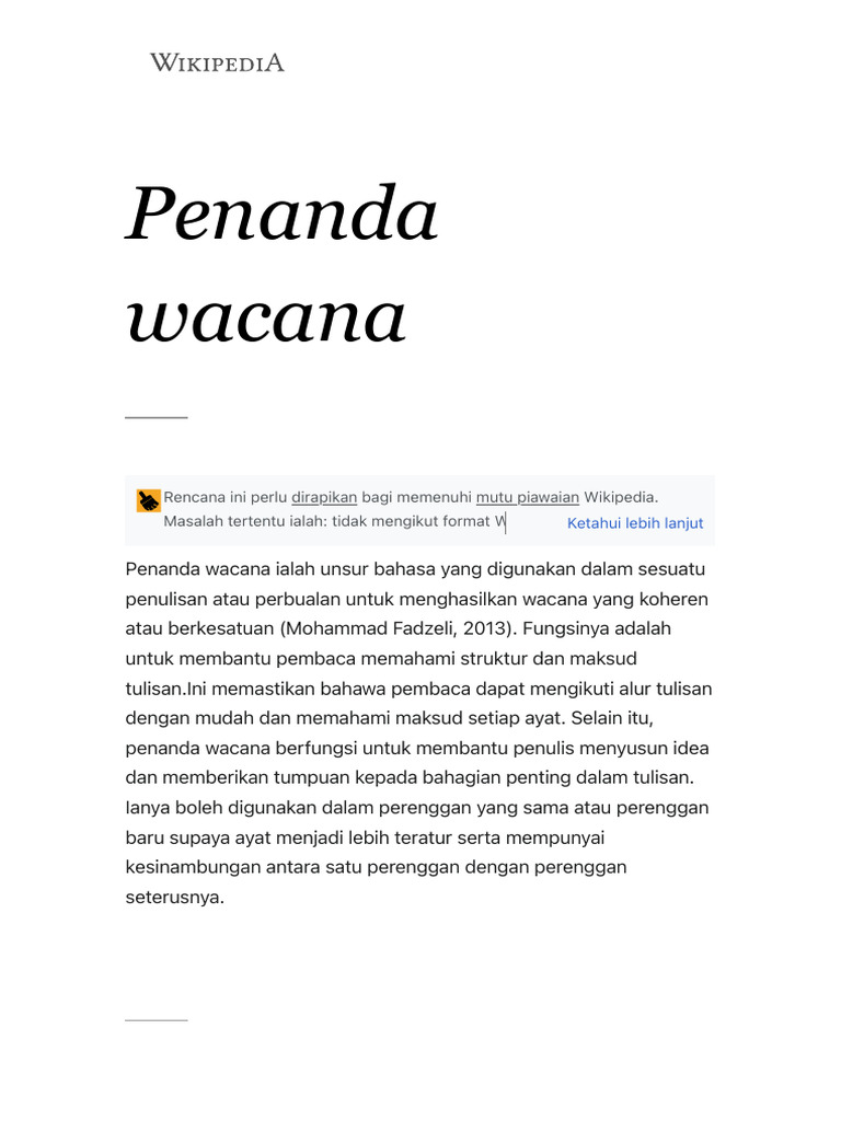 Penanda Wacana - Wikipedia Bahasa Melayu, Ensiklopedia Bebas | PDF ...
