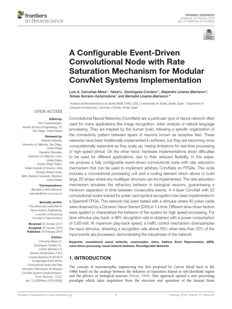 Configurable Event Driven Convolutional Node Fnins-12-00063 | Download Free PDF | Artificial ...