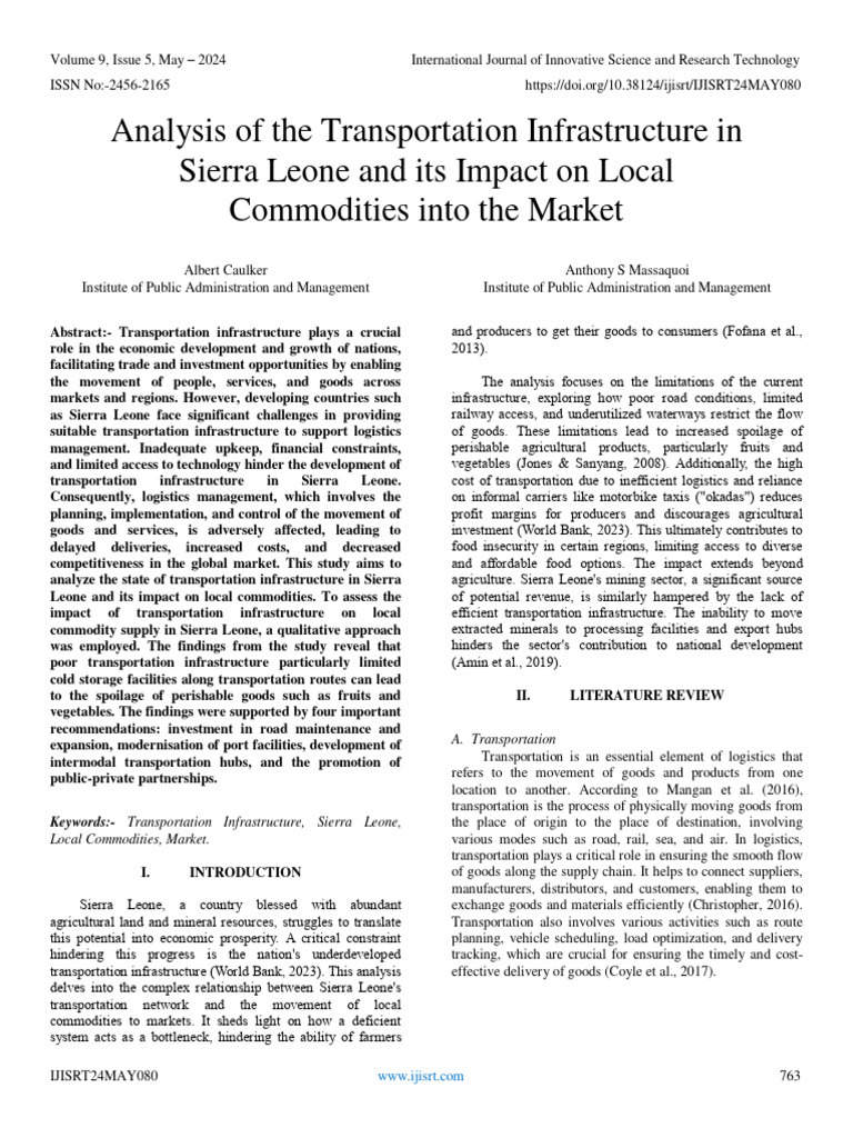 Analysis of The Transportation Infrastructure in Sierra Leone and Its Impact On Local ...