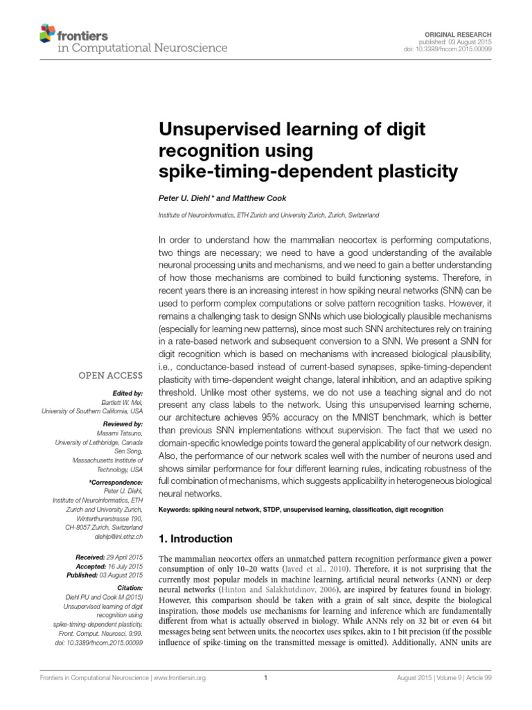 Neuroscience: Unsupervised Digit Recognition | PDF | Chemical Synapse | Inhibitory Postsynaptic ...