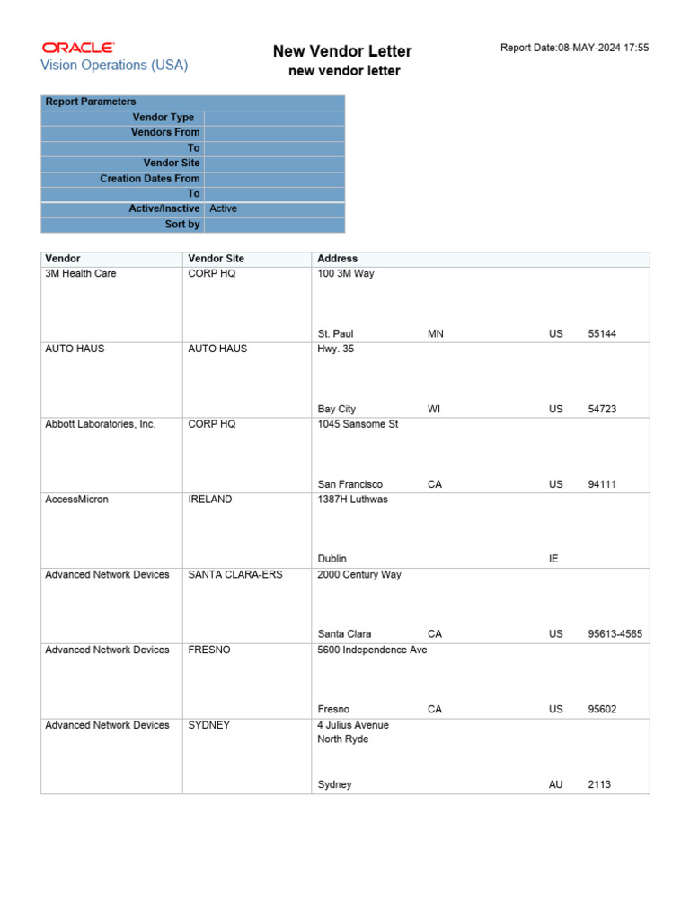 New_Vendor_Letter_Report__XML__080524 | PDF | California | Business
