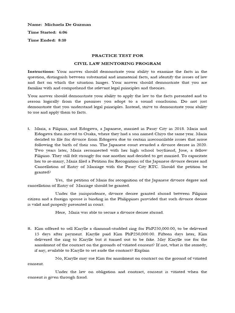 FIRST PRACTICE TEST 2024 | Download Free PDF | Divorce | Easement