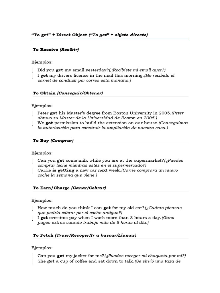 Usos del verbo "to get" en inglés | PDF | Lingüística