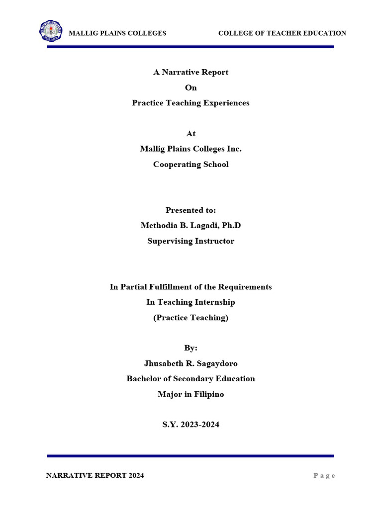 Practice Teaching Report at Mallig Plains Colleges | PDF | Teachers ...