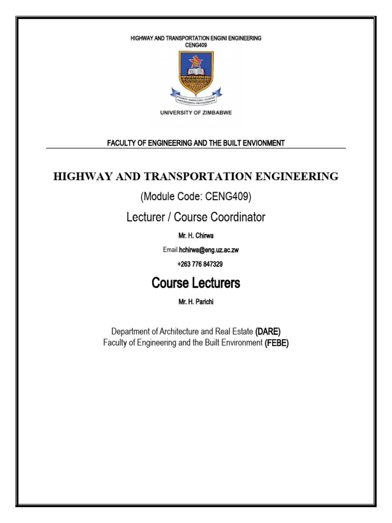 Ceng 409. Highway and Transportation Engineering Module Outline | PDF ...