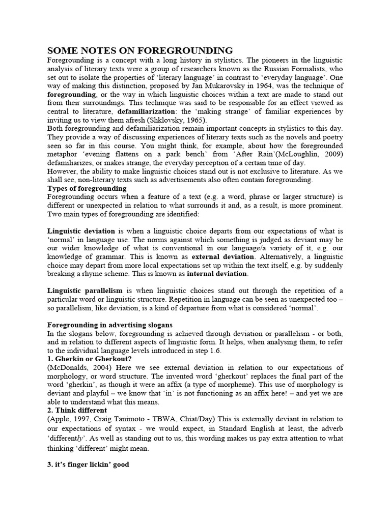 Some Notes On Foregrounding-1 | PDF | Linguistics | Human Communication