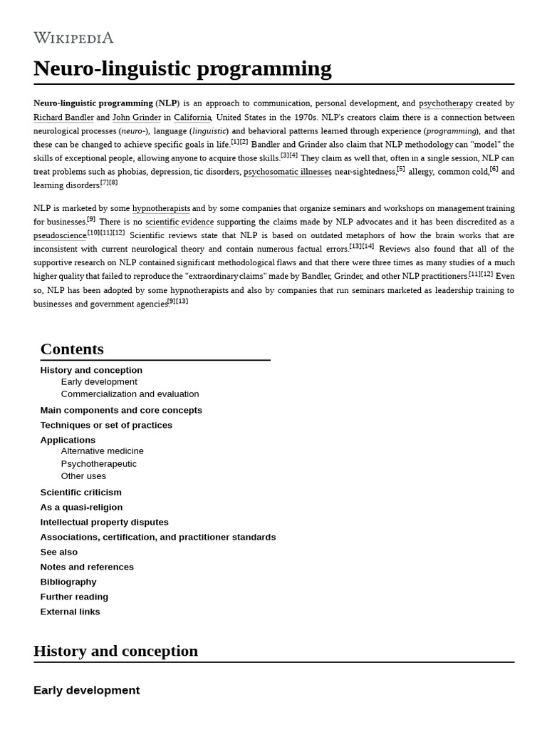 Neuro Linguistic Programming Pdf Neuro Linguistic Programming
