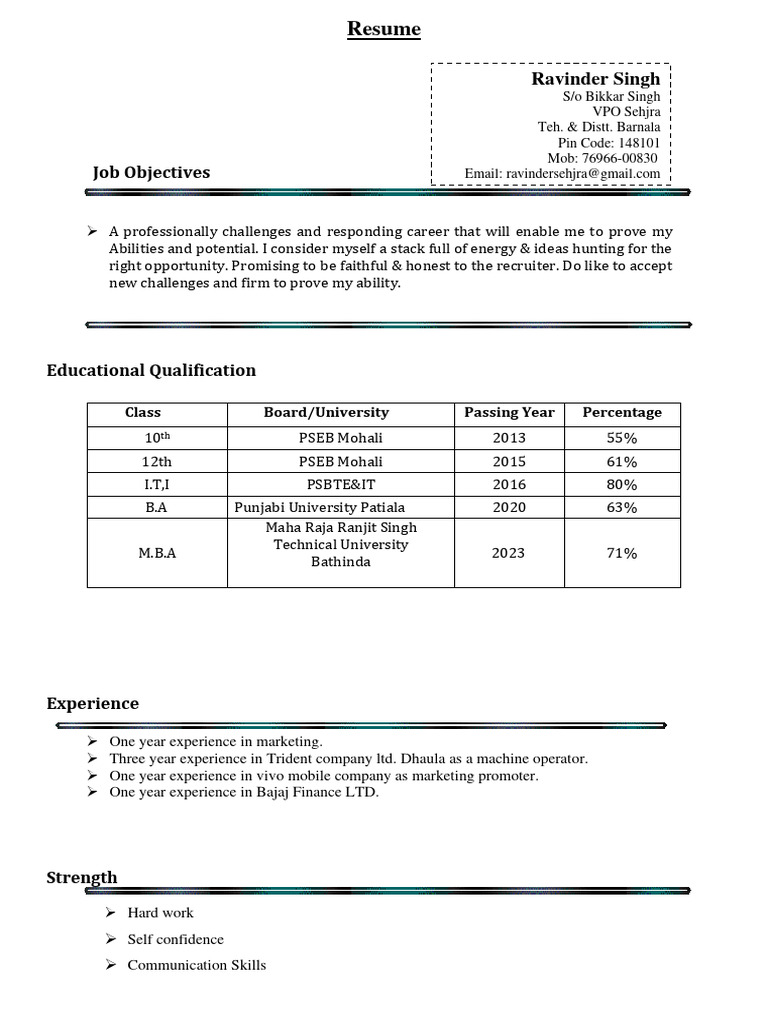 Resume RAVINDER | PDF