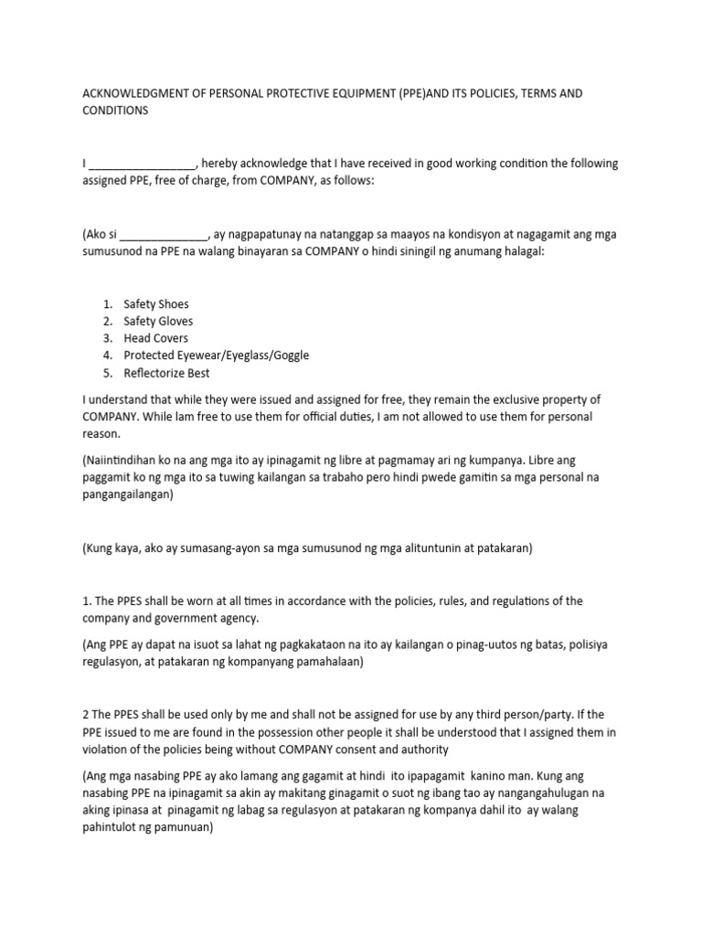 Acknowledgement of PPE | PDF