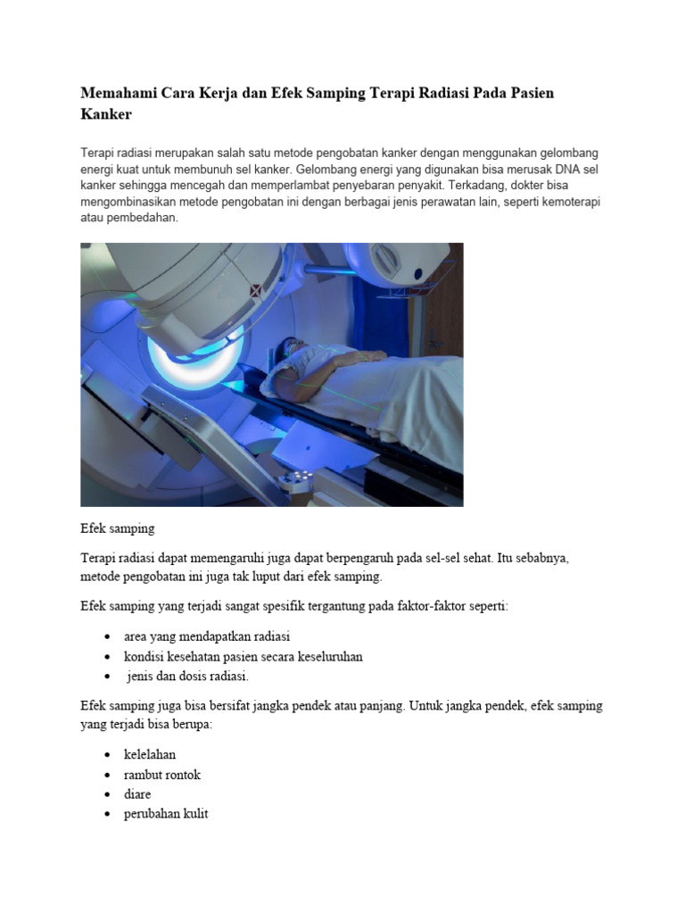 Memahami Cara Kerja Dan Efek Samping Terapi Radiasi Pada Pasien Kanker | PDF