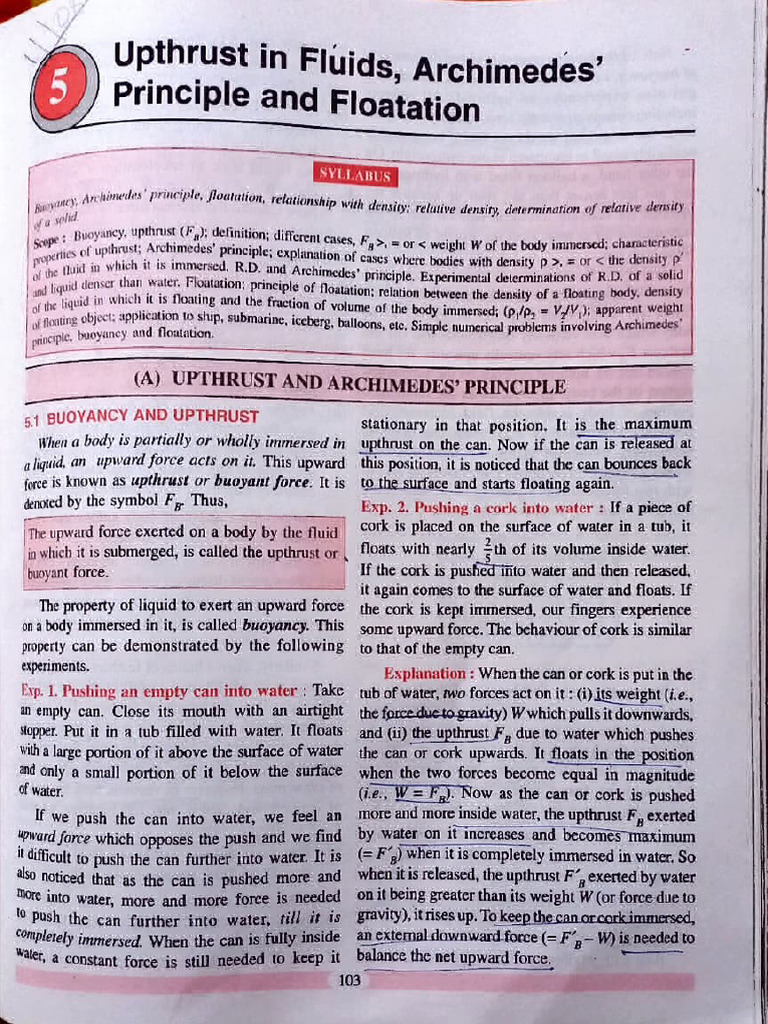 Upthrust Fluids,: Principle and Floatation | PDF | Buoyancy | Density