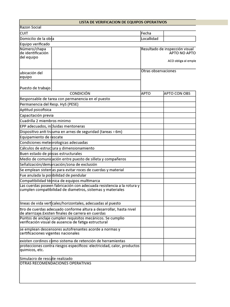 Listas de Verificación Altura | PDF