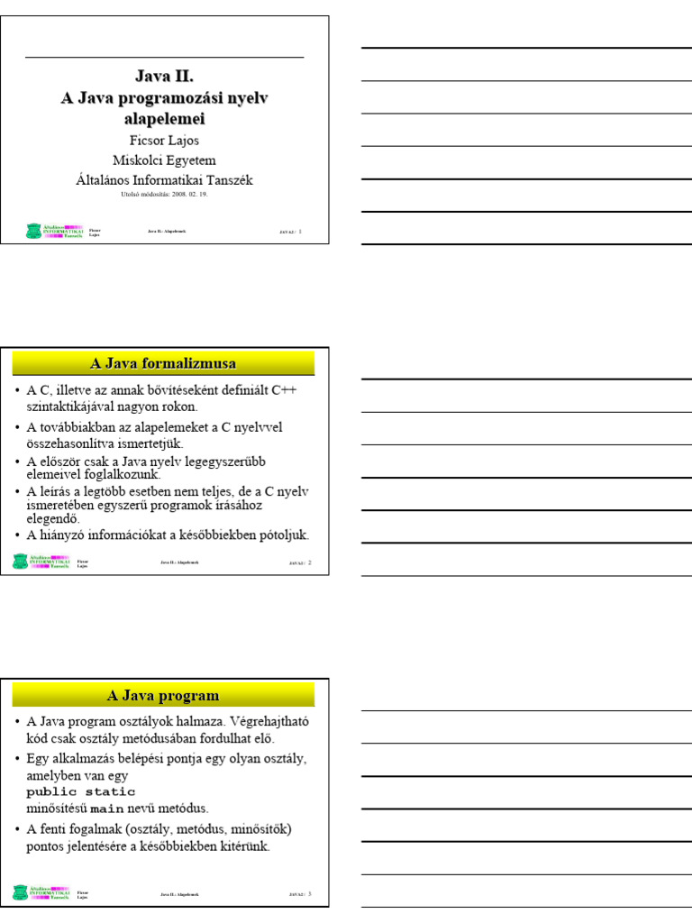 Java II. I A Java Programozási Nyelv Alapelemei | PDF