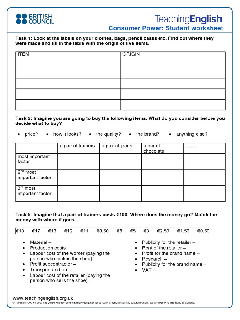 Student Consumer Awareness Worksheet | PDF | Retail | Brand