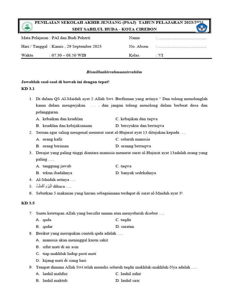 Psaj Pai Kelas 6 | PDF