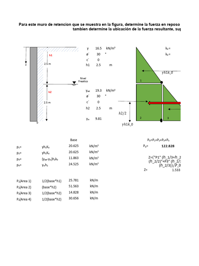 Ejercicio Presion lateral de Tierras Reposo | PDF | Física Aplicada e ...
