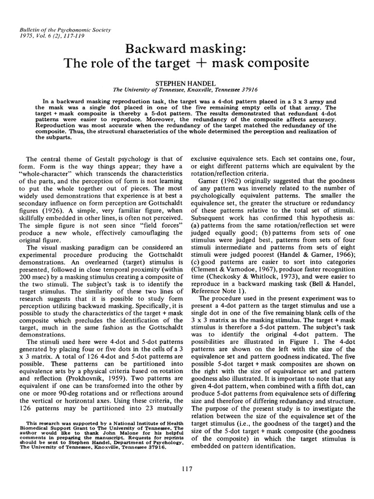 Backward Masking The Role of The Target | PDF | Perception | Cognitive ...