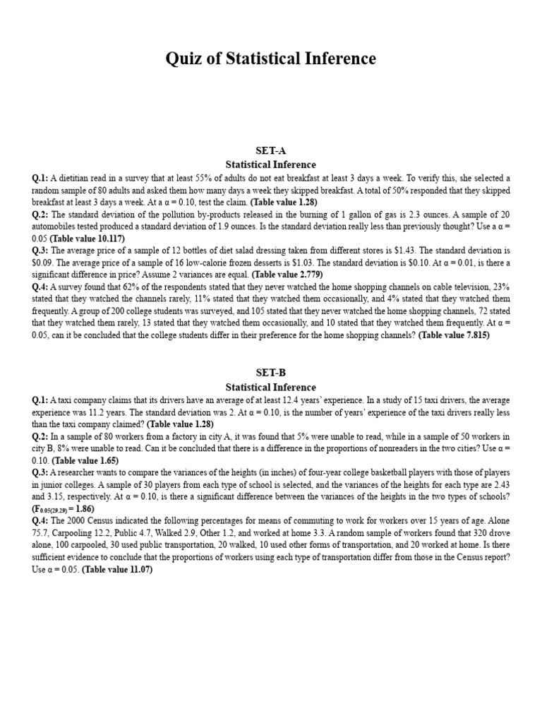 SI Quiz | PDF | Statistics | Standard Deviation