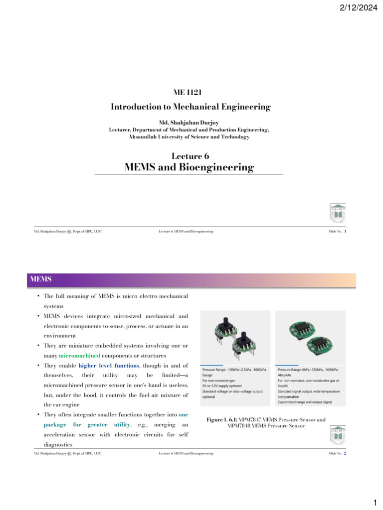 MEMS and Bioengineering Overview | PDF | Biological Engineering ...