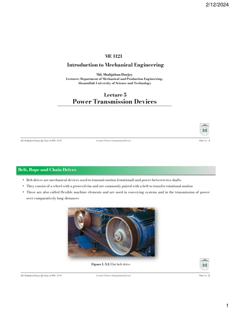 Power and Transmission | Download Free PDF | Belt (Mechanical) | Gear