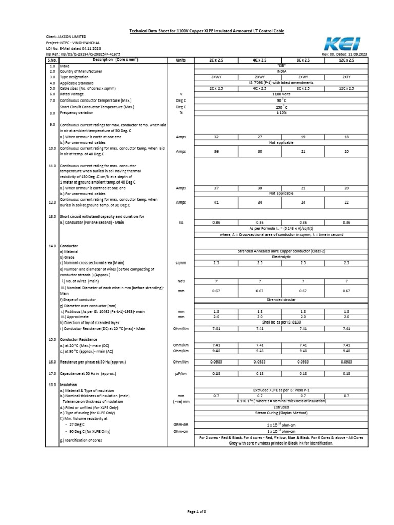 Cable Datasheet | Download Free PDF | Electrical Resistivity And ...
