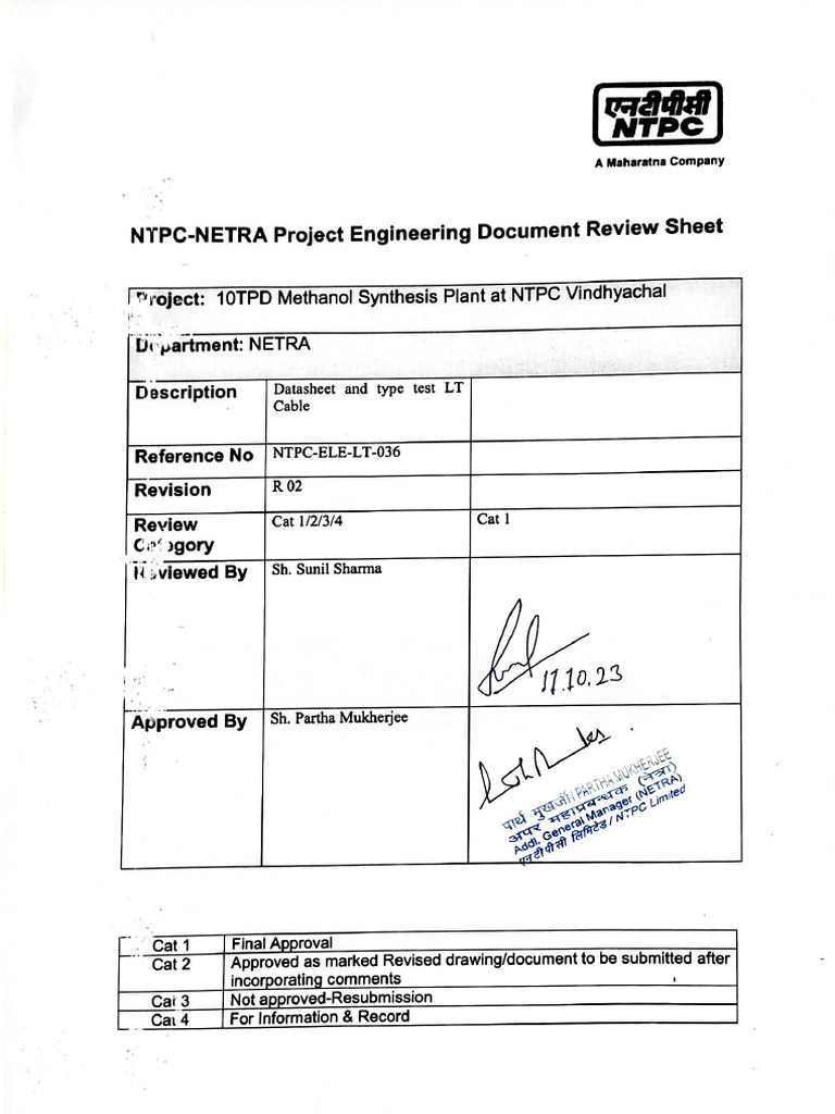 LT Cable Datasheet and Type Test - NTPC-ELE-LT-036 - R2 | PDF ...